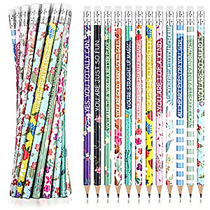 Chinco 36 Pieces Motivational Pencils Wood Personalized Pencils Kids Pencils with Erasers Cute Wooden Pencils for Primary Middle School Students Girls Teachers