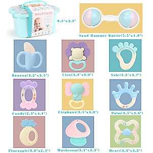 DOUBFIVSY Baby Rattle Teething Toys for Babies 0-6-12 Months, 10PCS Grab Spin Rattle Shaker Early Educational Toys with Storage Box, Soothing Teether, Baby Toys 6 to 12 Months Infant Newborn Baby Gift