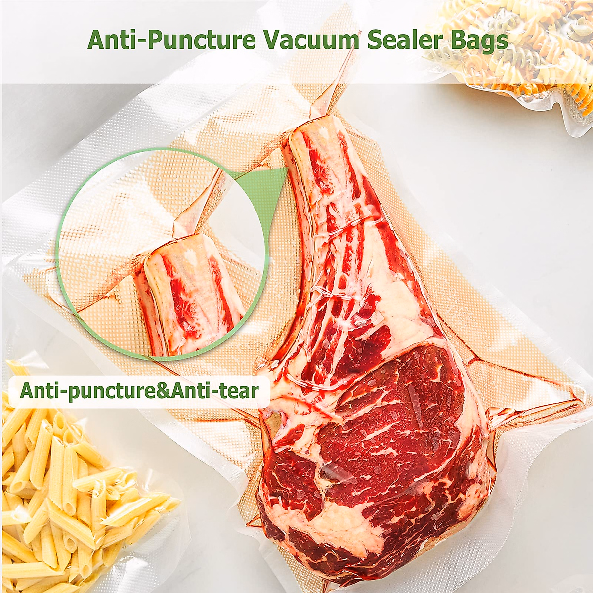 Gasbye Vacuum Sealer Bags, [ 200ft Mega-Pack ] with 8"x50' (2 Rolls) & 11"x50' (2 Rolls) for Custom Fit Airtight Food Sealer & Sous Vide, BPA Free, 7-Layer Ultra-Thick Anti-Puncture Design, 4 Pack