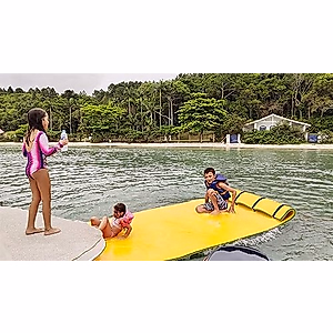 Floating Mat Water Mat Lily Pad with Rolling Pillow Design, Bouncy Tear-Resistant 3-Layer XPE Foam, Roll-Up Floating Island River Rafts,Blue (Color : Yellow, Size : 1.8mx0.6mx3.3cm)