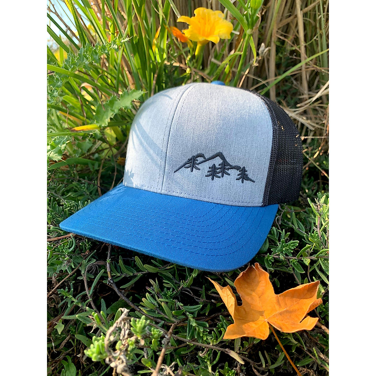 Apollo Cap Co. Trucker Cap - Embroidered Mountains & Trees Hat, Snapback Heather Grey