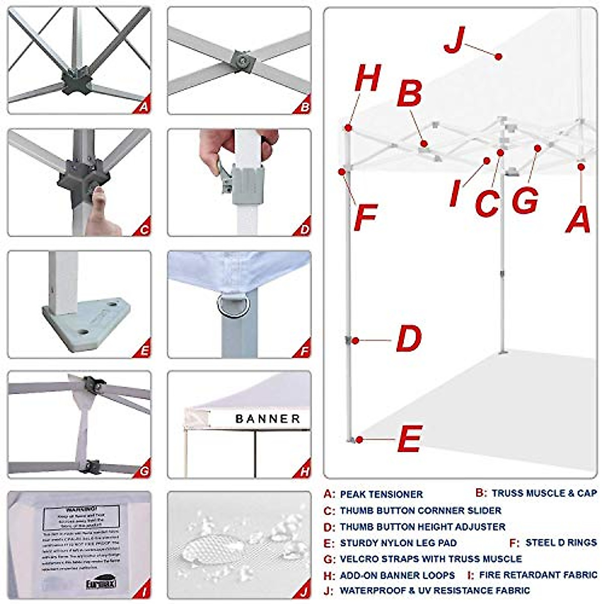 Eurmax 10 x 10 Pop up Canopy Commercial Tent Outdoor Instant Canopies Party Shelter with 4 Zippered Sidewalls and Roller Bag Bonus Canopy Sand Bags(White)