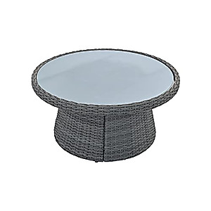 DHPM 10-Piece Half-Moon Sectional Patio Furniture Set Curved Outdoor Sofa with Tempered Glass Round Coffee Table, Light Gray