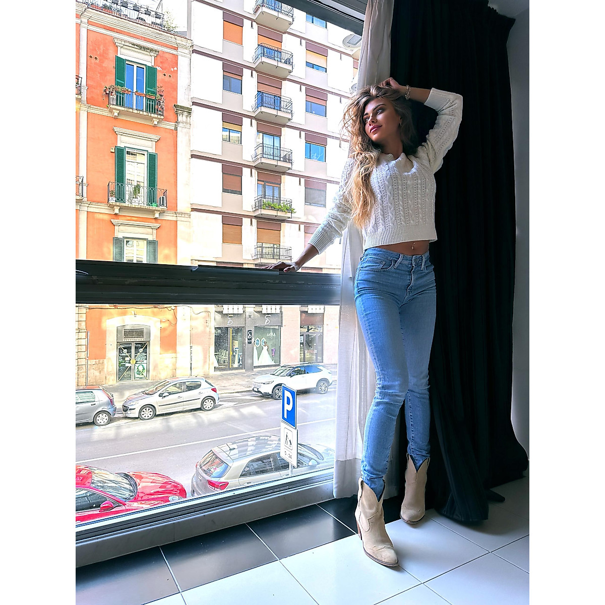 ZAFUL Women's Cable Cropped Sweater Long Sleeve Crewneck Pullover Knit Jumper Top (0-White, M)