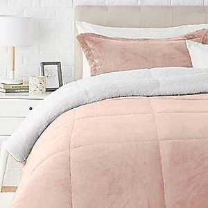 Amazon Basics Ultra-Soft Micromink Sherpa Comforter Bed Set - Blush, Twin