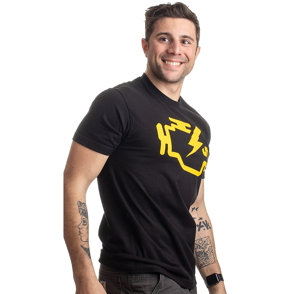 Ann Arbor T-shirt Co. Check Engine Light | Funny Mechanic Car Clothing Men T-Shirt-(Adult,L) Black