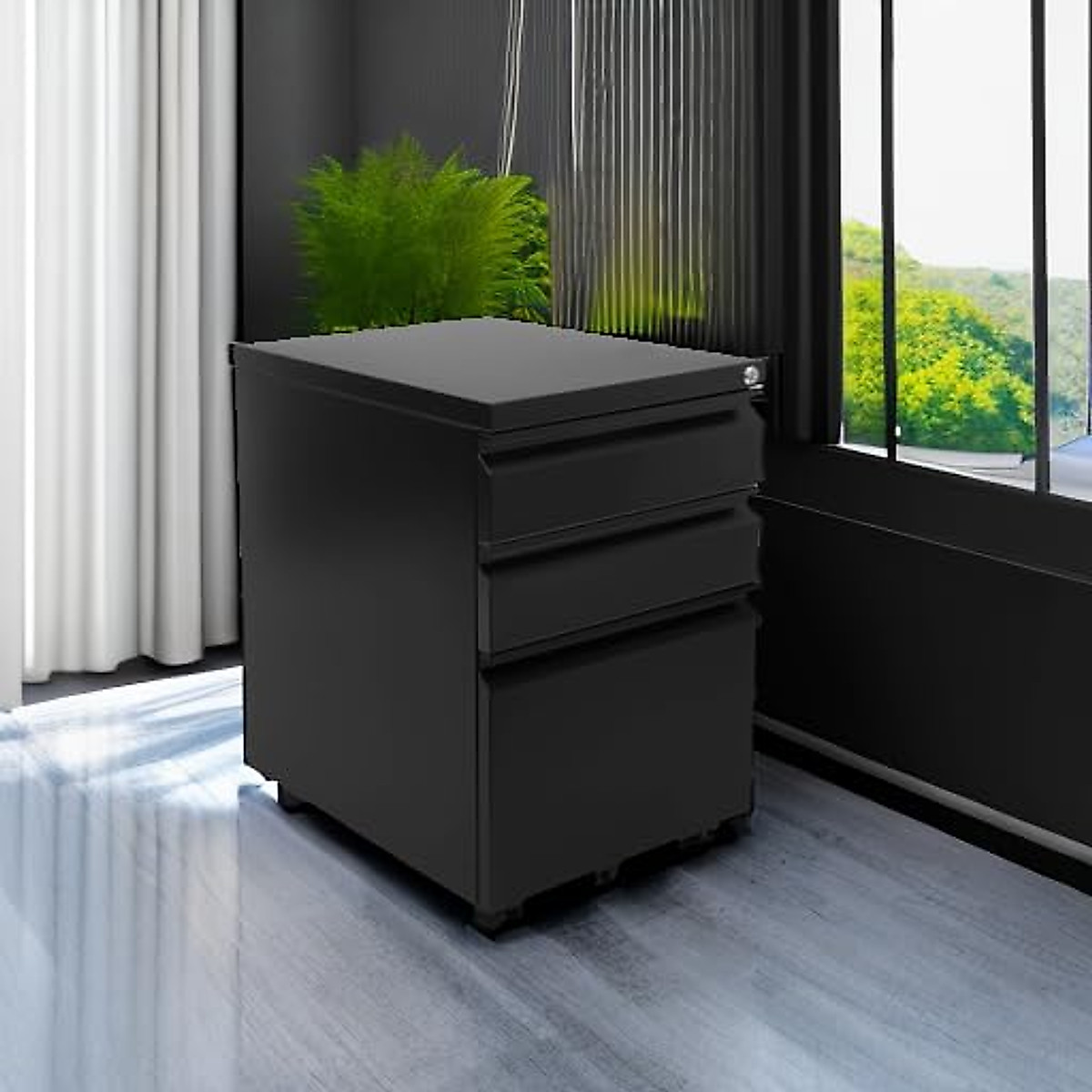 MOUNT-IT! Mobile File Cabinet with 3 Drawers | Under Desk Rolling Storage with Lock for Supplies, Files, and Materials, Mobile Space Saving for Home and Office
