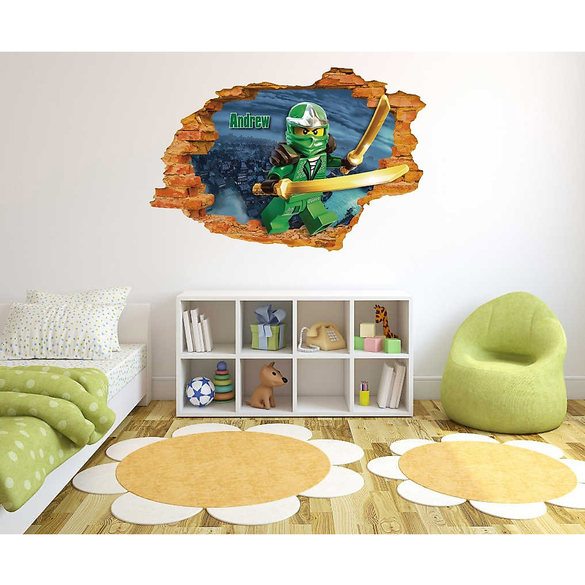 Ninja Custom Name Wall Decal- Personalized Ninja Name Wall Sticker - 3D Wall Effect - Wall Decal for Home Nursery Decoration (Wide 20"x13" Height Inches)