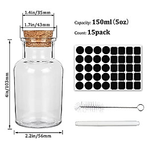 Keketin 24 Pack Glass Jars Bottles with Cork Lids,5oz Herb Bottles 150ml Spice Jars with 215 Labels,Clear Glass Decorative Jars for Tea Leaves,Spices,Nuts,Seasonings or Party Favors