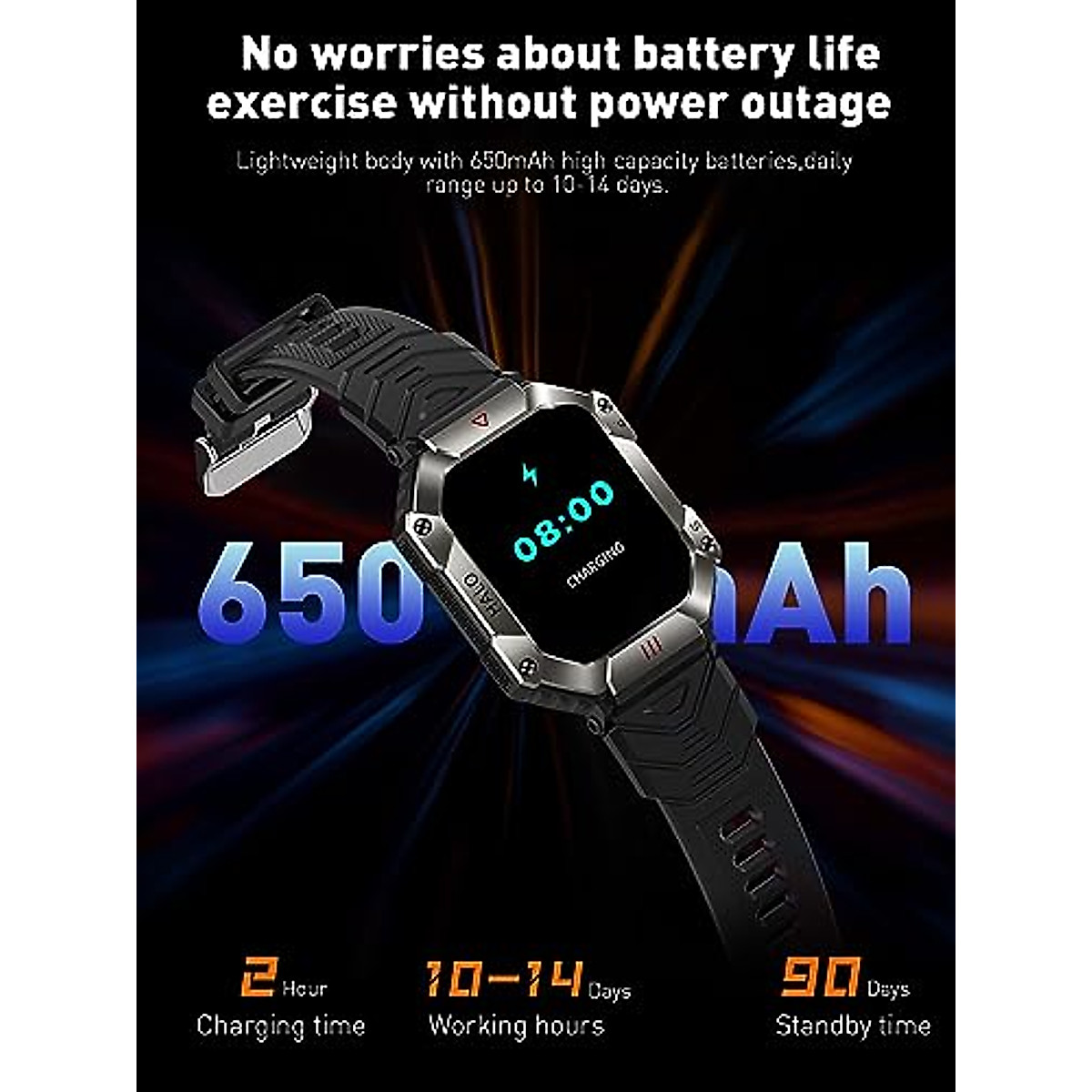 Coss Teo Smartwatch,100 Days Extra-Long Battery, New Real-time Elevation、barometers, IP68 Waterproof, AI Voice, 24-Hour Health, Heart Rate Sleep Monitor, 2'' Military SportWatch for Android iOS Phone