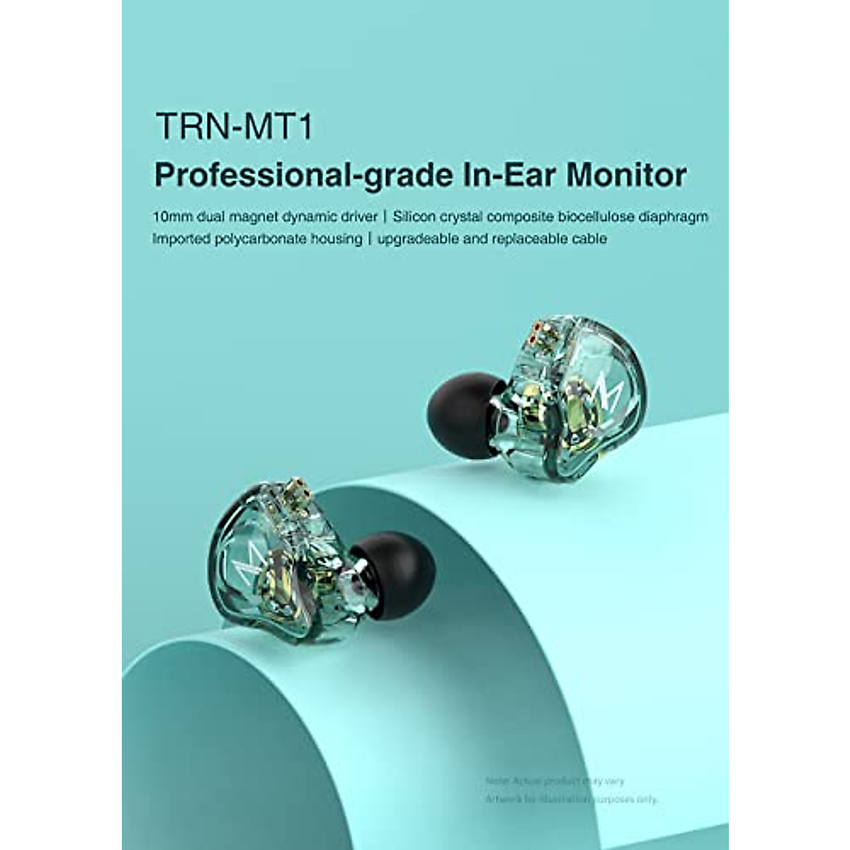 FEDAI TRN MT1 1DD HiFi Earphone Headphone, TRN MT1 in-Ear Earbud with New 10mm Composite Magnetic Dynamic Driver Over Ear Headset with Detachable C Pin 0.75MM Cable(No mic,Black)