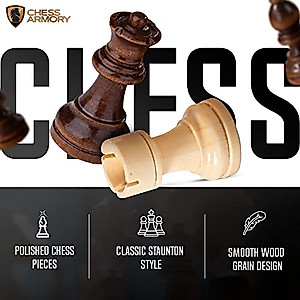 Chess Armory Premium Checkers and Chess Set - Wooden Board Game with a Portable Wood Case and Secure Storage for Pieces, Set for Kids and Adults (Sapele Wood)