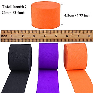 Hapeper 9 Rolls Crepe Paper Streamers for Halloween Themed Party Decorations, 82 Feet/Roll, Purple, Orange, Black
