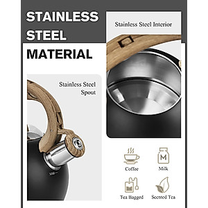 Hauce Radio Tea Kettle Stovetop, Black Tea Kettles-2.1 Quart Loud Whistle Stovetop Teapot,Food Grade Stainless Steel with Wood Pattern Handle, Unique Button Control Kettle Outlet for Tea, Coffee