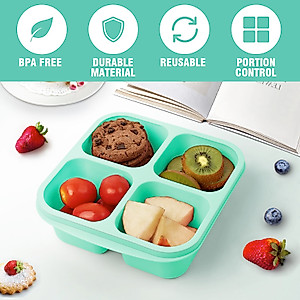Mosville Snack Containers, Reusable 4 Divided Compartments Bento Snack Box Meal Prep Containers with Snacks, Fruits, Nuts, Cookies, Candies [3 Pack]