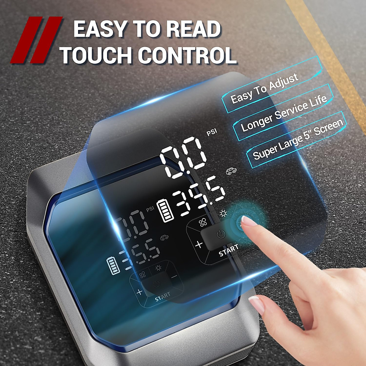 Jump Starter with Air Compressor, 2500A Portable Car Battery Pack(8.5 Gas/8.0L Diesel) 160PSI 20000mAh Car Tire Inflator, UltraSafe Jumper Starter Battery Box with Touch Screen, LED Light, Power Bank