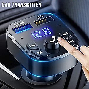 Car Bluetooth FM Transmitter, MP3 Player Transmitter Bluetooth 5.0 Wireless Handsfree 2 USB Charger Kit, Music Player FM Transmitter Wireless Radio Adapter Support SD Card USB Stick