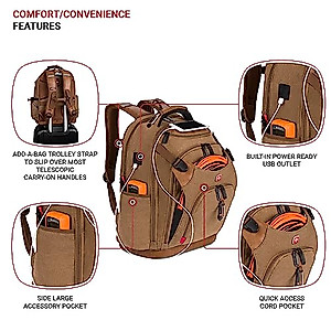 SwissGear Tool Bag Backpack, Fits Up to 17-Inch Laptop, Work Pack PRO, Brown Canvas