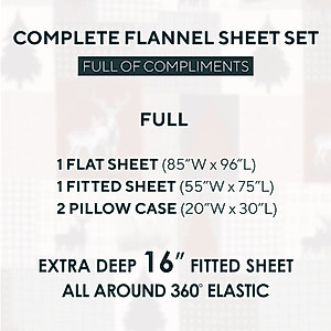 Sleepdown 100% Cotton Flannel Sheets Full - Super Soft, Heavyweight, Double Brushed, Anti-Pill Flannel Bed Sheets Full Size - 16" Deep Pocket Full Size Fitted Sheet X2 Side Pockets (Full, Lodge)
