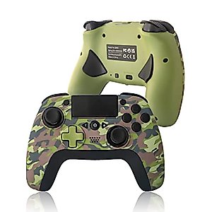 TJPD Wireless Game Controller with 2 Programmable Back Buttons, Compatible with PS4/PS3/iOS13.4+/PC/Android, Game Controller Remote with Turbo/Gyro/HD Dual Vibration/LED Indicator (Green Camouflage)