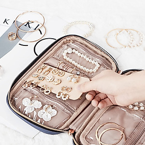 NISHEL Travel Jewelry Case, Travel Organizer for Necklaces, Earrings, Rings, Bracelets, Watch, Aegean-Blue