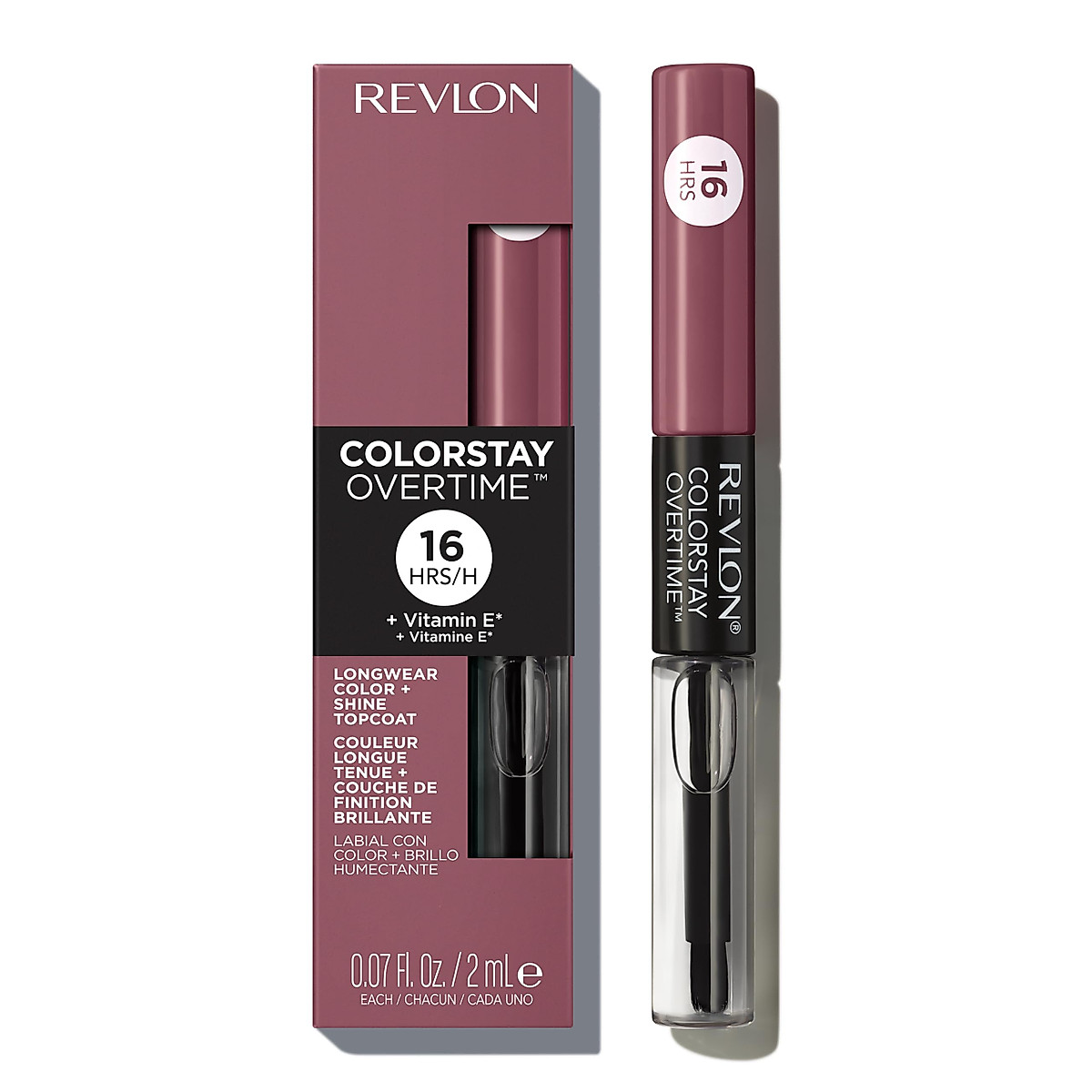 Revlon Liquid Lipstick with Clear Lip Gloss, ColorStay Overtime Lipcolor, Dual Ended with Vitamin E, 370 Everlasting Rum, 0.07 Fl Oz