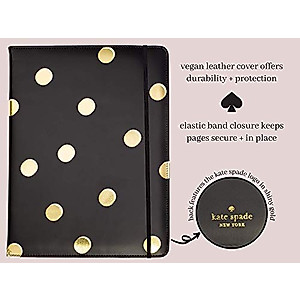 Kate Spade New York Black/Gold Leatherette Notepad Folio, Professional Padfolio with Lined Writing Pad, Interior Pocket, and Pen Loop, Scatter Dot