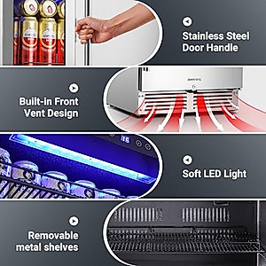 BODEGA 24 Inch Undercounter Outdoor Beverage Cooler Fridge with Stainless Steel Seamless Door，Hold 164 Cans w/Powerful Cooling Compressor for Patio Kitchen,Outdoor