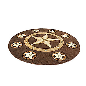 Champion Rugs Texas Western Star Rustic Cowboy Decor Novelty Area Rug Chocolate Brown (7 Feet X 7 Feet Round)