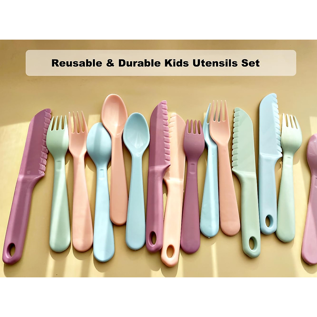 ChaLeeMoo 16Pcs Kids Plastic Forks, Macaron-Colored Kids Eating Utensils, Reusable Toddler Silverware Set, BPA Free, Ideal for School Lunch, Camping, Travel, Party Favors, Dishwasher Safe