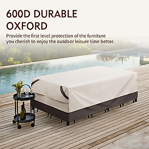 Bestalent Waterprooof Outdoor Furniture Covers for Table and Chairs, Patio Rectangular Table Cover Heavy Duty, Fits up to 98L x 78W x 32H inches (Beige/Grey)