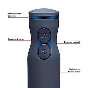 Chefman Immersion Stick Hand Blender with Stainless Steel Blades, Powerful Electric Ice Crushing 2-Speed Control Handheld Food Mixer, Purees, Smoothies, Shakes, Sauces & Soups, Midnight Blue