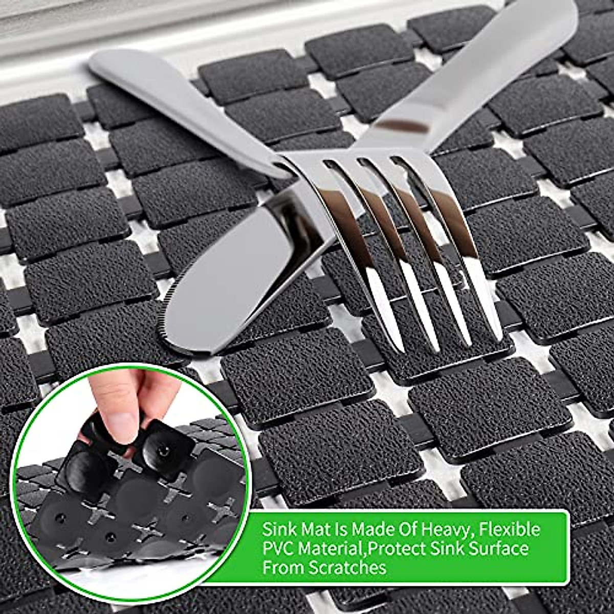 2 Pcs Kitchen Sink Mats, OTHWAY PVC Sink Mat Protector For Stainless Steel & Porcelain Sink, 16" x 12"inch XL Sink Protectors for Kitchen Sink, Quick Draining Sink Saddle Mat (Black)