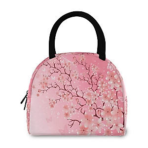 AUUXVA Cherry Blossom Japanese Lunch Bag for Women Cooler Insulated Reusable Tote Bag Portable Lunch Box Bag for Children Girl Adult Office Picnic