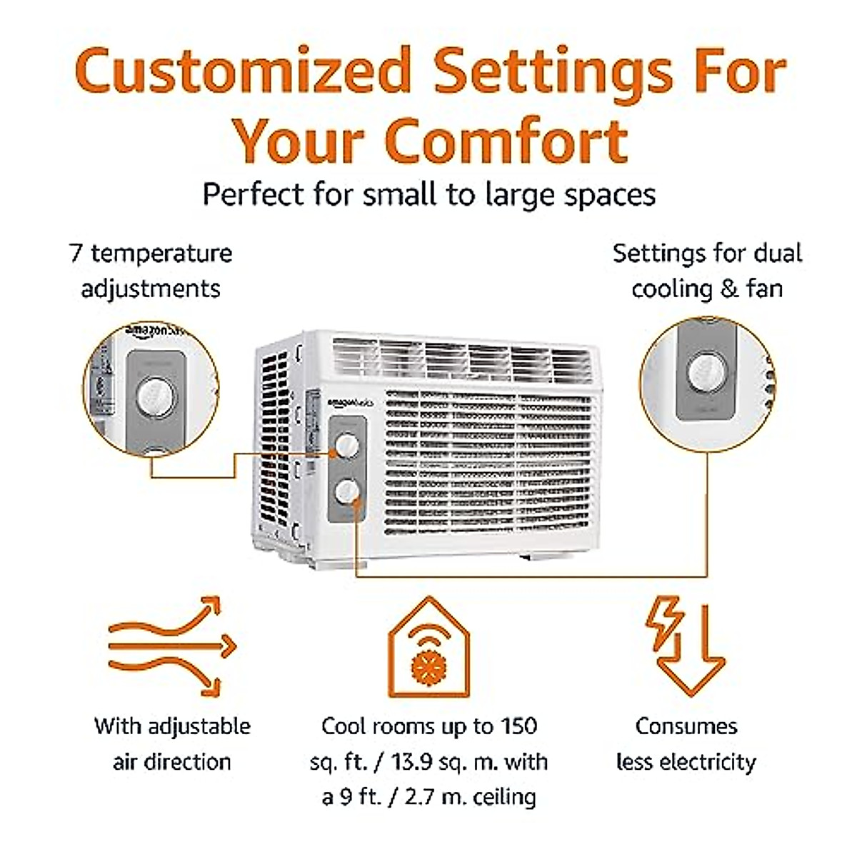 Amazon Basics Window Mounted Air Conditioner with Mechanical Control Cools 150 Square Feet, 5000 BTU, AC Unit, White