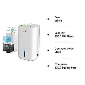 Small Quiet Dehumidifiers 30oz 850ml Portable Electric Dehumidifier with Smart Features Auto-Off for Damp Home, Room, Bedroom, Bathroom Wardrobe, Basement, Office