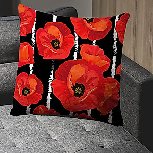 YGGQF Flower Throw Pillow Cover Floral Poppies Garden Nature Wildflower Red Home Decor Pillowcase Cushion Cover 18x18 Inches