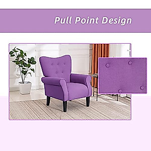 YOLENY Modern Accent Chair,High Back Armchair,Upholstered Fabric Button Single Sofa with Wooden Legs for Living Room, Bedroom, Club, Purple