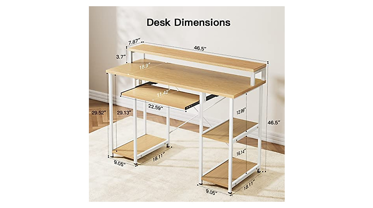 NOBLEWELL 47" Desk with Monitor Stand & Storage