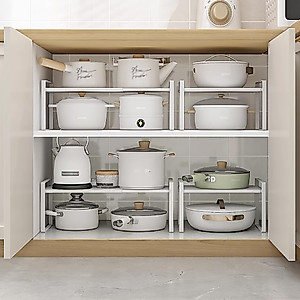 LONONE Under Cabinet Organizer Shelf Under Sink Organizer Kitchen Adjustable Under Sink Organizers and Storage Bathroom,White,Double Layer