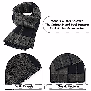 Zando Winter Scarf Cashmere Scarf Buffalo Plaid Scarf Christmas Scarves Men's Cold Weather Scarves Neck Scarf for Men Black Scarf Wool Scarf Warm Scarf