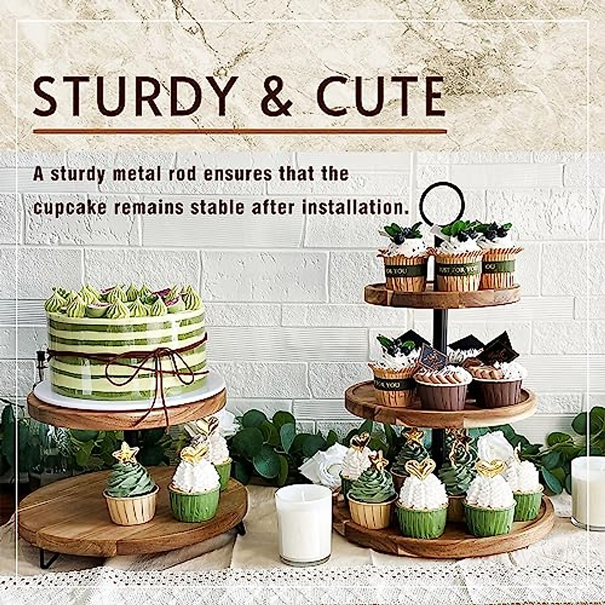 WILDMOS 3 Tier Cupcake Stand, Farmhouse Rustic Tiered Serving Tray,3 Tier Serving Tray for Farmhouse Kitchen Decor, Wood Dessert Tray for Tea Party Wedding Server, Decorative Tiered Tray.