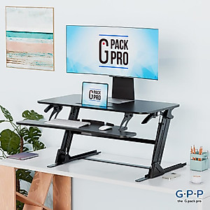 G-PACK PRO Standing Desk Converter - Height Adjustable Sit Stand Desk Riser up to 20.5" - Super Wide 37" Table fits Dual Monitors - 22 Ergonomic Adjustable Standing Desk Workstation Positions