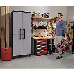 Keter Space Winner Resin Garage Storage Cabinet with Doors and Shelves - Perfect for Garage and Basement Organization