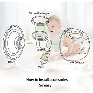 Veoiramc Wearable Breast Pump Parts Accessories Replace Silicone Diaphragm/Duckbill Valve/Collector(180ml)/Linker/Flange, Compatible Suitable S9/S10/S12, Original Part Accessories Replacement(24mm)