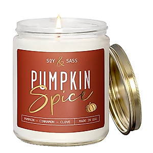 Pumpkin Spice Candle, Fall Candles - 'Pumpkin Spice' Pumpkin Candle, Autumn Scented Soy Candles for Home, Fall Scented Candles for Home, Fall Home Décor, 9oz Reusable Jar, 50Hr Burn, Made in USA
