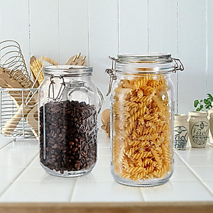 Tebery 4 Pack Clear Wide Mouth Glass Mason Jars with Airtight Clamp Lids, 32Oz Glass Storage Containers Large Kitchen Canisters for Food, Flour, Pasta, Coffee, Candy, Dog Treats, Snacks & More