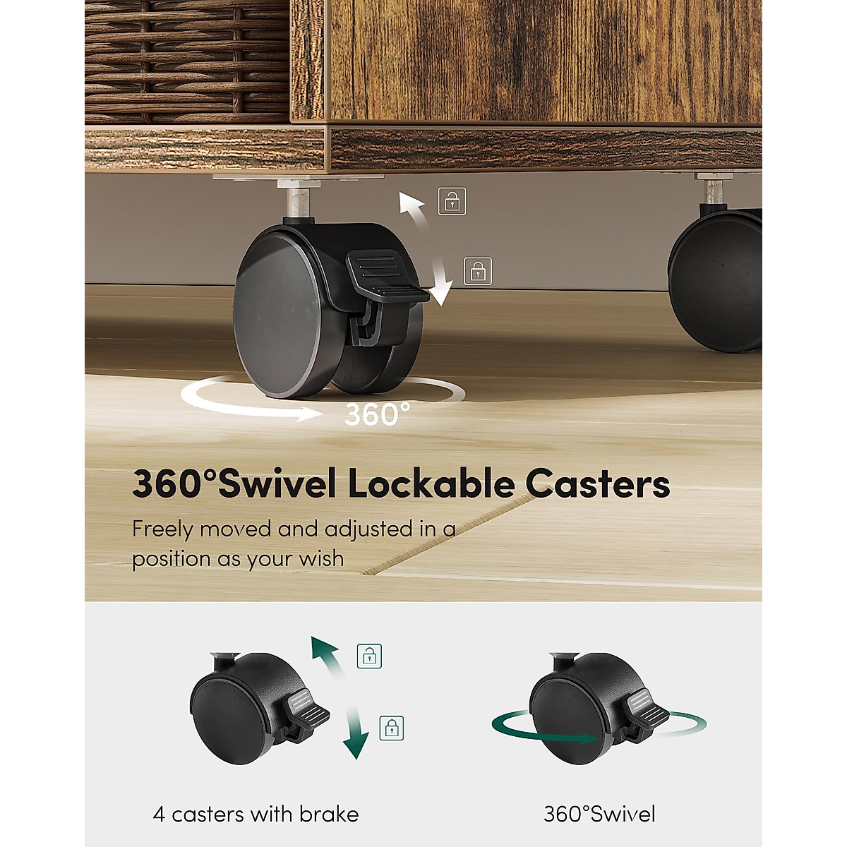 FEZIBO 3-Drawer Mobile File Cabinet, Lateral Filing Cabinet with Lock, Printer Stand with Open Storage Shelves for Home Office, Rustic Brown