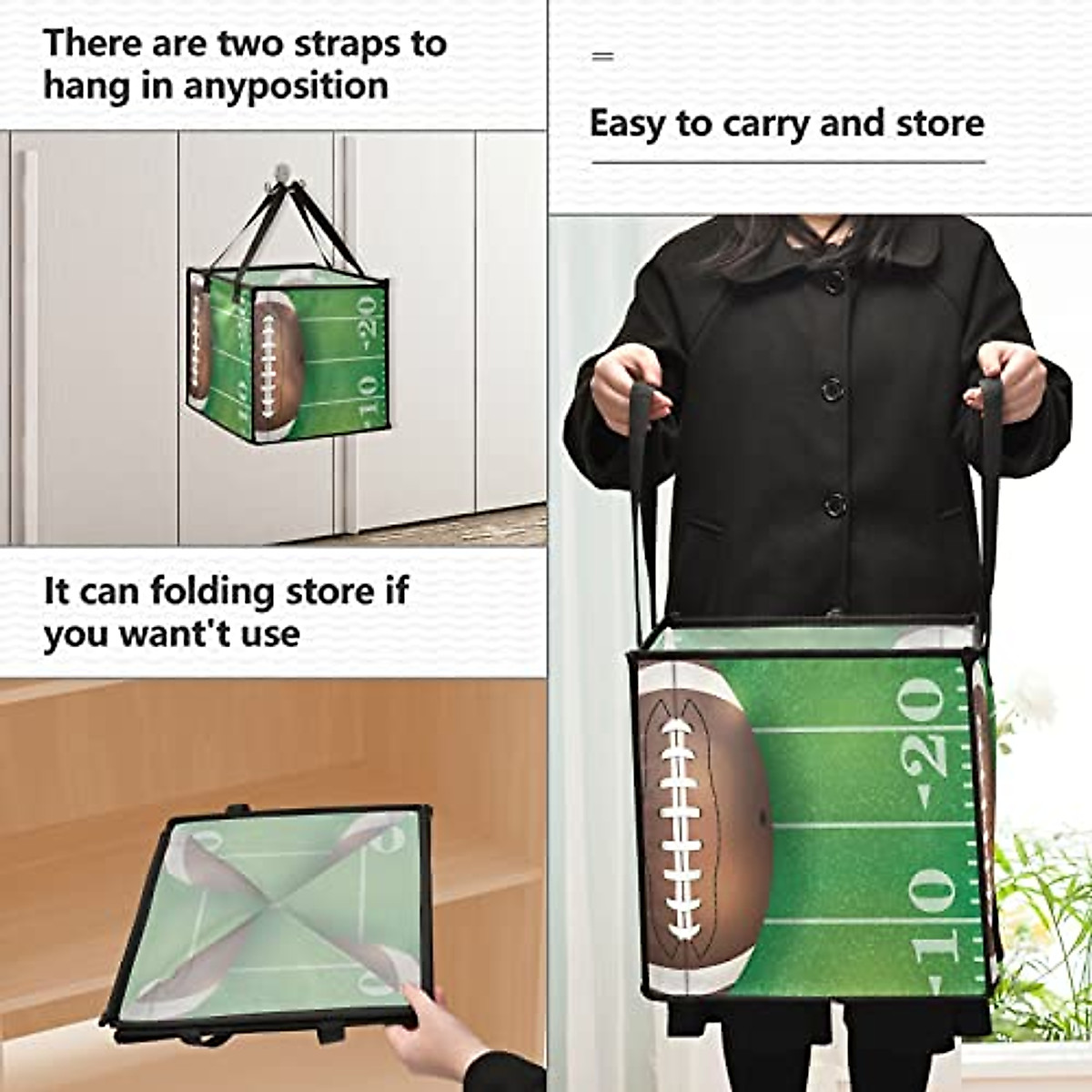 KEEPREAL American Football Cube Storage Bin with Handles, Large Collapsible Organizer Storage Basket for Home Decorative(1Pack,10.6 x 10.6 x 10.6 in)