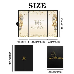 DARUNAXY Black Gold 16th Birthday Party Decorations, Happy 16th Birthday Alternative Signature Guest Book for Boys & Girls Sweet 16 Years Old Gifts 16 Birthday Signing Card Board Party Supplies